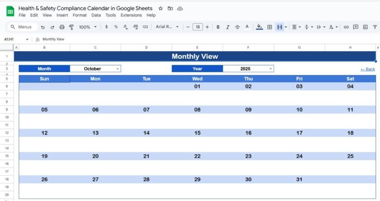Health & Safety Compliance Calendar in Google Sheets - Next Gen Templates