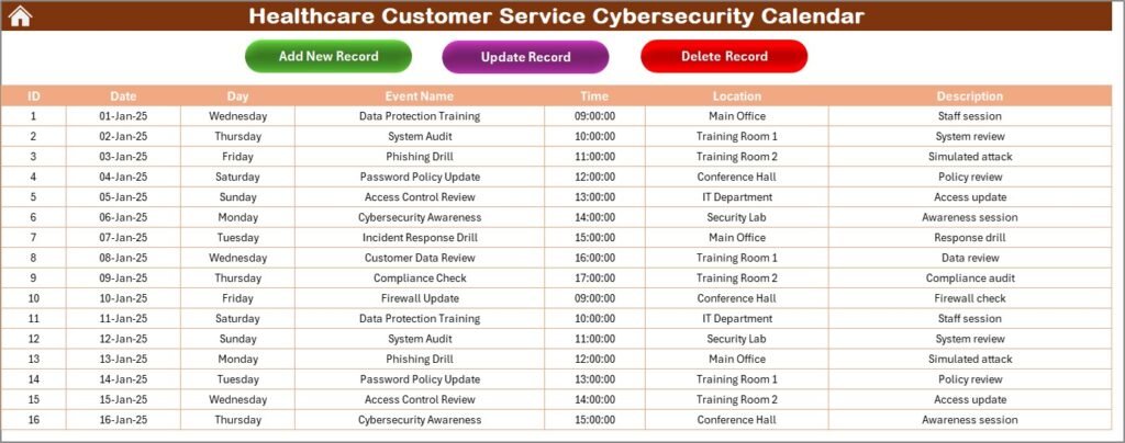 Healthcare Customer Service Cybersecurity Calendar in Excel - Next Gen ...