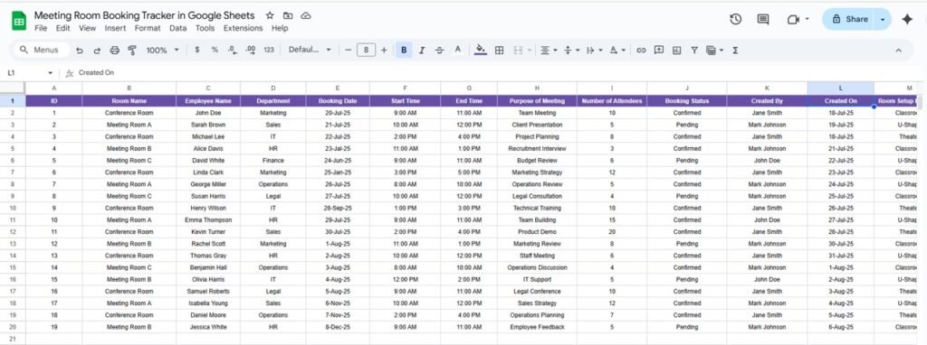 Meeting Room Booking Tracker in Google Sheets - Next Gen Templates