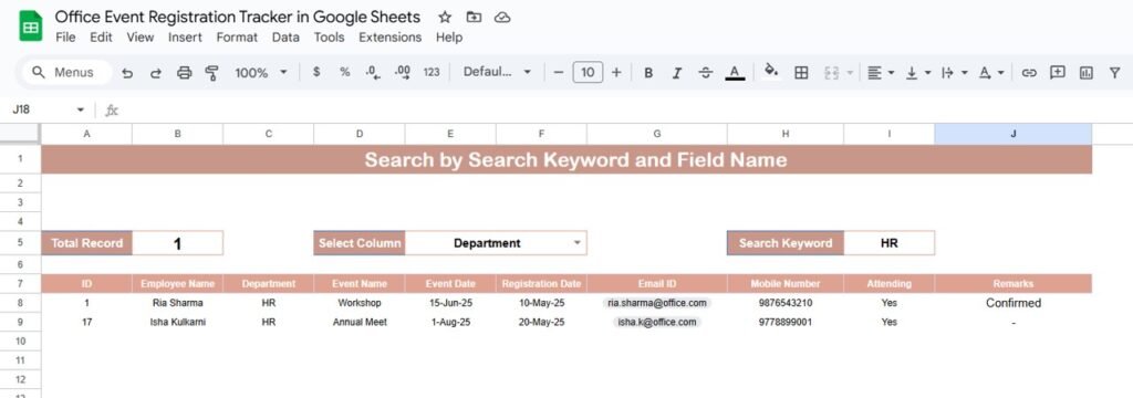Office Event Registration Tracker in Google Sheets - Next Gen Templates