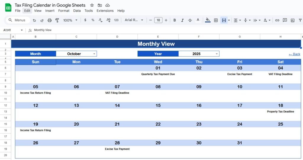 Tax Filing Calendar in Google Sheets - Next Gen Templates