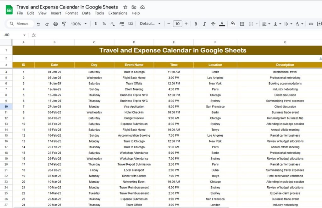 Travel and Expense Calendar in Google Sheets - Next Gen Templates