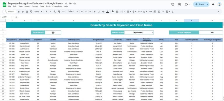 Employee Recognition Dashboard in Google Sheets - Next Gen Templates
