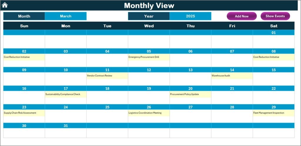 Finance Procurement Supply Chain Resilience Calendar in Excel - Next ...