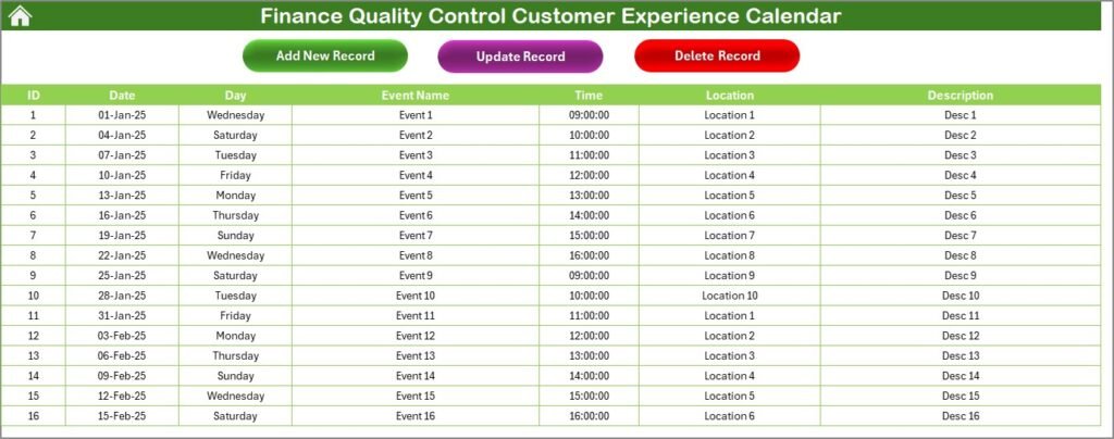 Finance Quality Control Customer Experience Calendar in Excel - Next ...