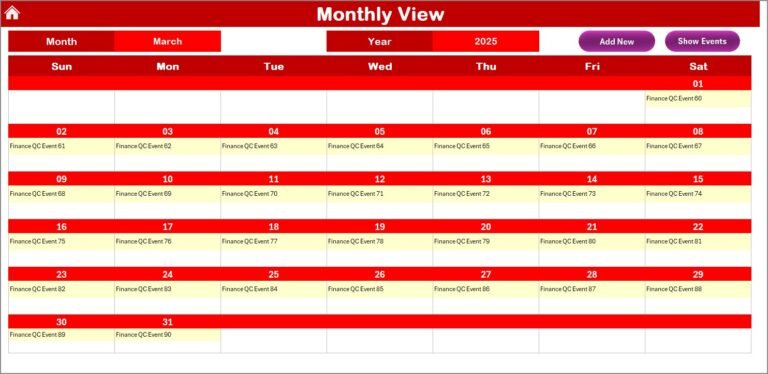Finance Quality Control Remote Work Calendar in Excel - Next Gen Templates