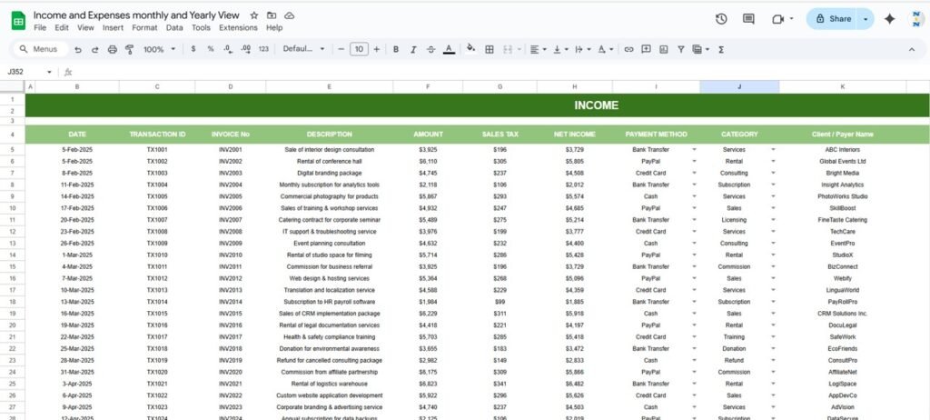 Income and Expenses Monthly and Yearly View in Google Sheets - Next Gen ...