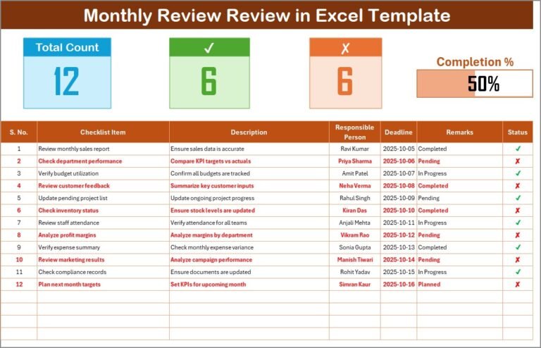 Monthly Review Review Checklist in Excel - Next Gen Templates