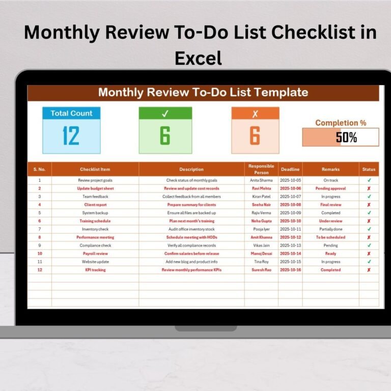Monthly Review Checklist in Excel - Next Gen Templates