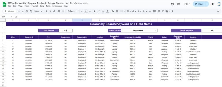 Office Renovation Request Tracker In Google Sheets Next Gen Templates