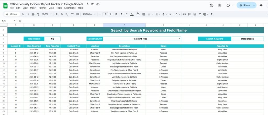 Office Security Incident Report Tracker in Google Sheets - Next Gen ...