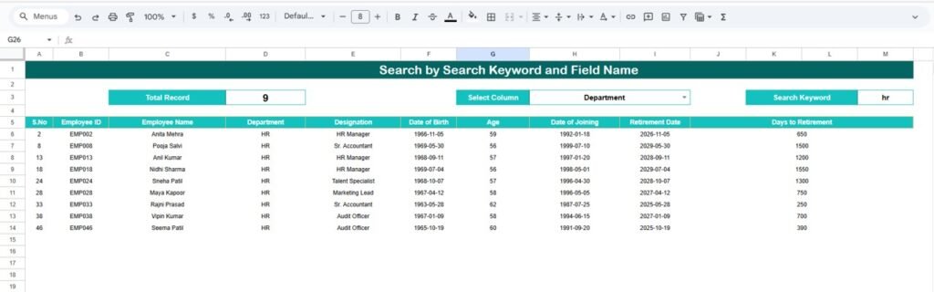 Employee Retirement Notification Tracker in Google Sheets - Next Gen ...