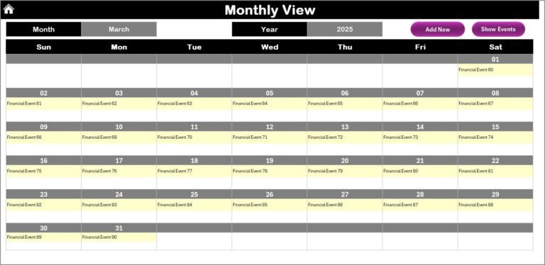 Financial Event Calendar in Excel - Next Gen Templates