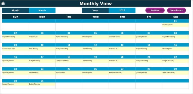 Financial Holiday Calendar in Excel - Next Gen Templates
