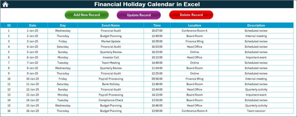 Financial Holiday Calendar in Excel - Next Gen Templates