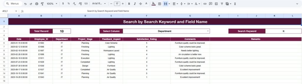 Office Renovation Feedback Tracker In Google Sheets Next Gen Templates