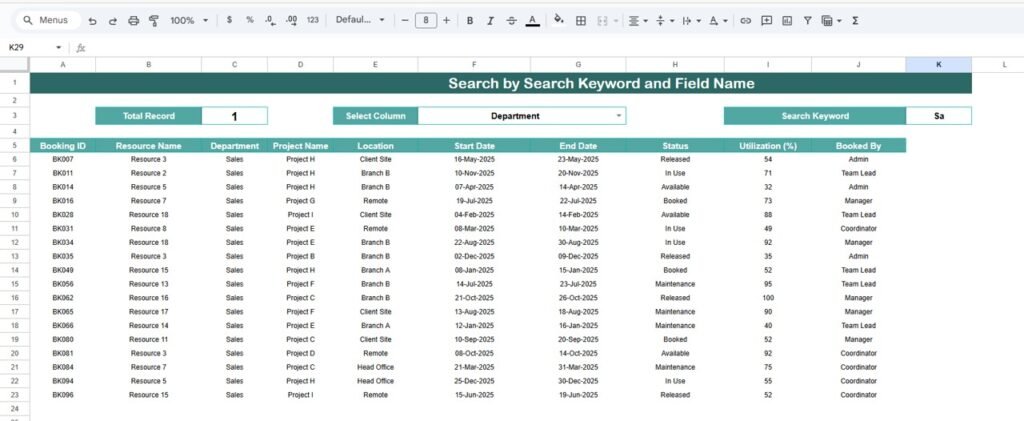 Resource Booking Tracker in Google Sheets - Next Gen Templates