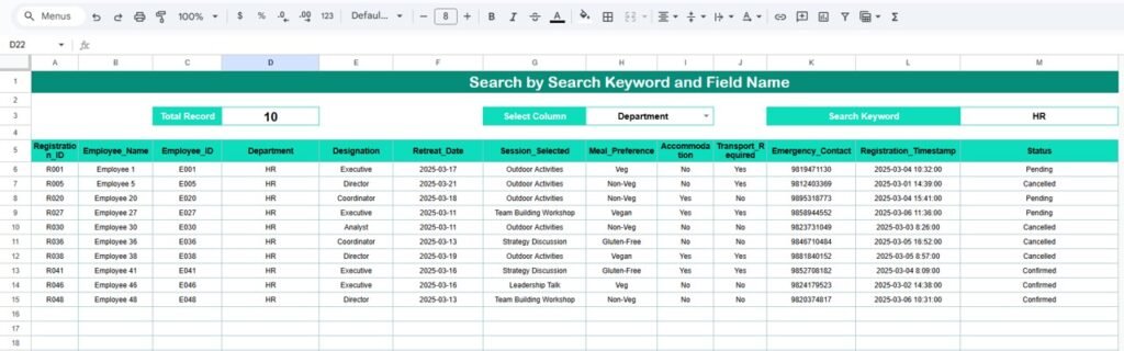 Corporate Retreat Registration Tracker in Google Sheets - Next Gen ...