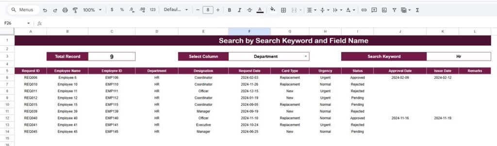 Employee Identification Card Request Tracker in Google Sheets - Next ...