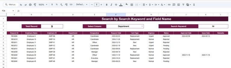 Employee Identification Card Request Tracker in Google Sheets - Next ...