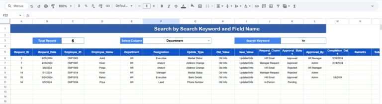 Employee Personal Data Update Tracker in Google Sheets - Next Gen Templates
