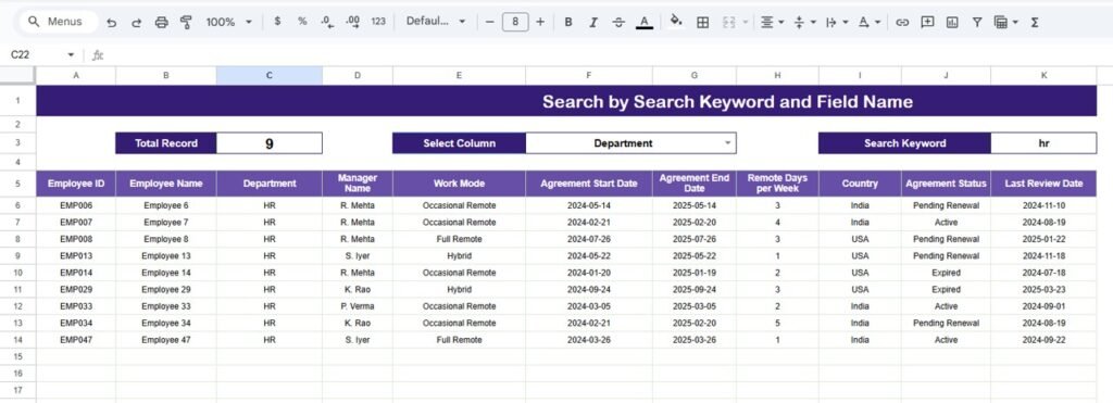 Employee Remote Work Agreement Tracker in Google Sheets - Next Gen ...