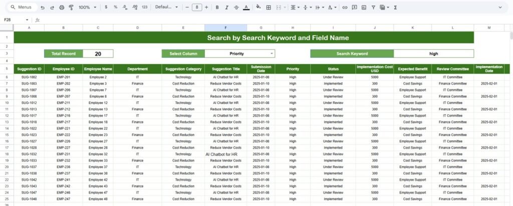 Employee Suggestion Submission Tracker in Google Sheets - Next Gen ...