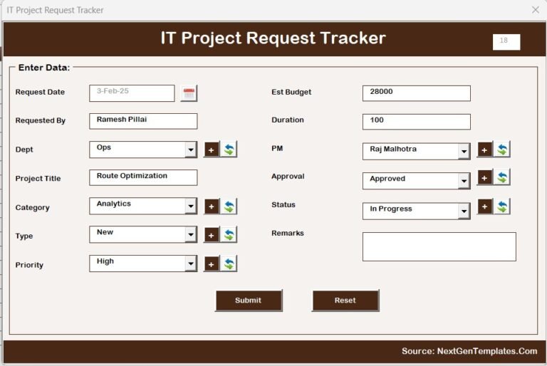 IT Project Request Tracker in Excel – Next Gen Templates