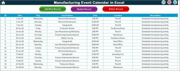 Manufacturing Event Calendar in Excel - Next Gen Templates