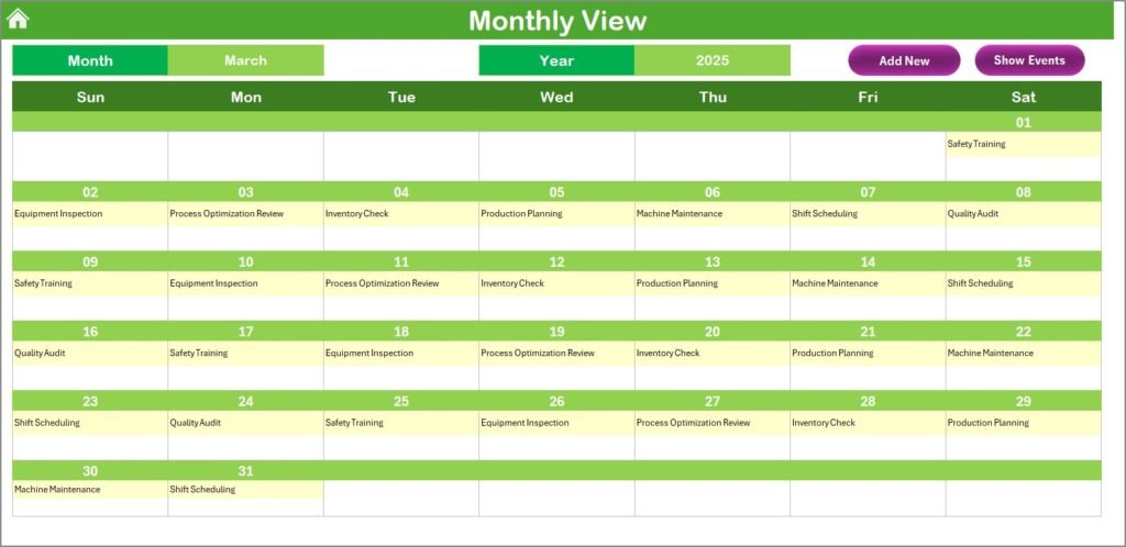 Manufacturing Scheduling Calendar in Excel - Next Gen Templates