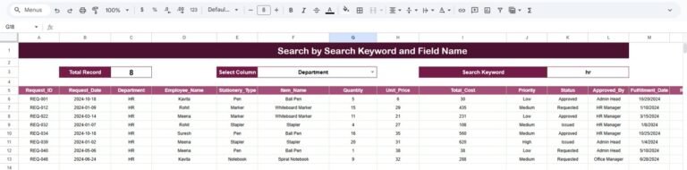 Office Stationery Request Tracker in Google Sheets - Next Gen Templates