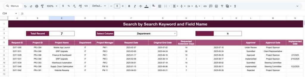 Project Time Extension Request Tracker in Google Sheets - Next Gen ...