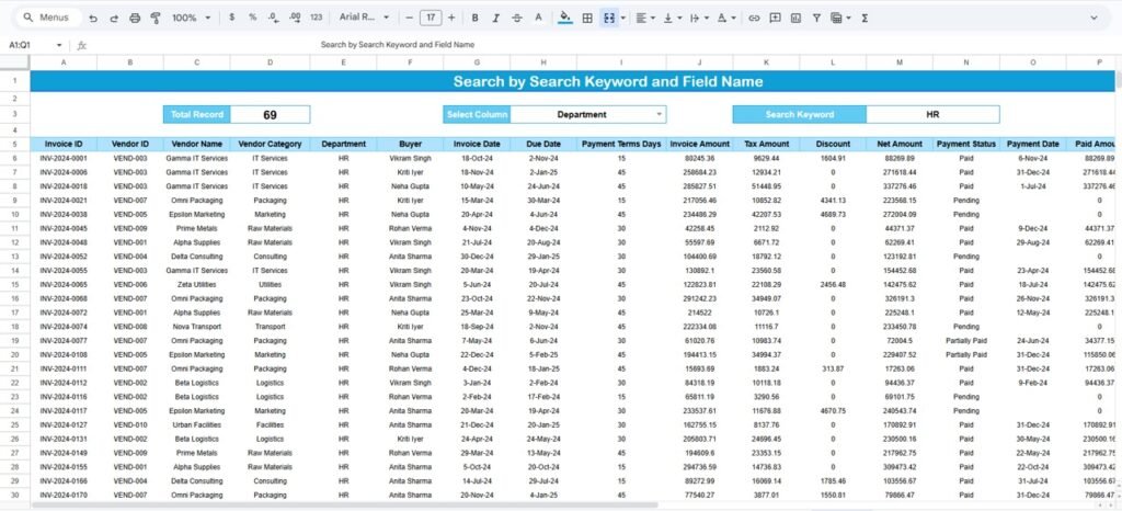 Vendor Payment Dashboard in Google Sheets - Next Gen Templates