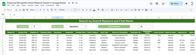 Employee Recognition Award Request Tracker in Google Sheets - Next Gen ...