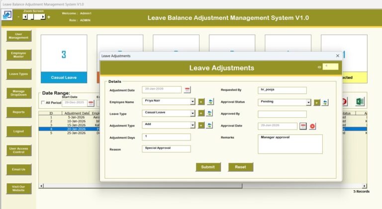 Leave Balance Adjustment Management System V1.0 - Next Gen Templates
