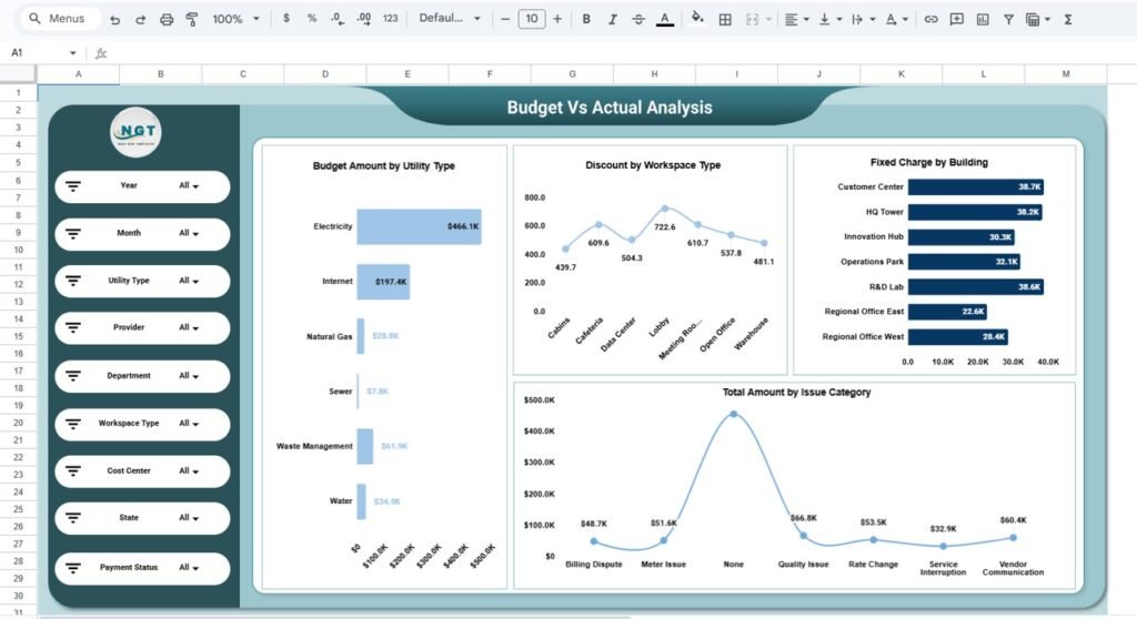 Office Utility Cost Dashboard in Google Sheets - Next Gen Templates