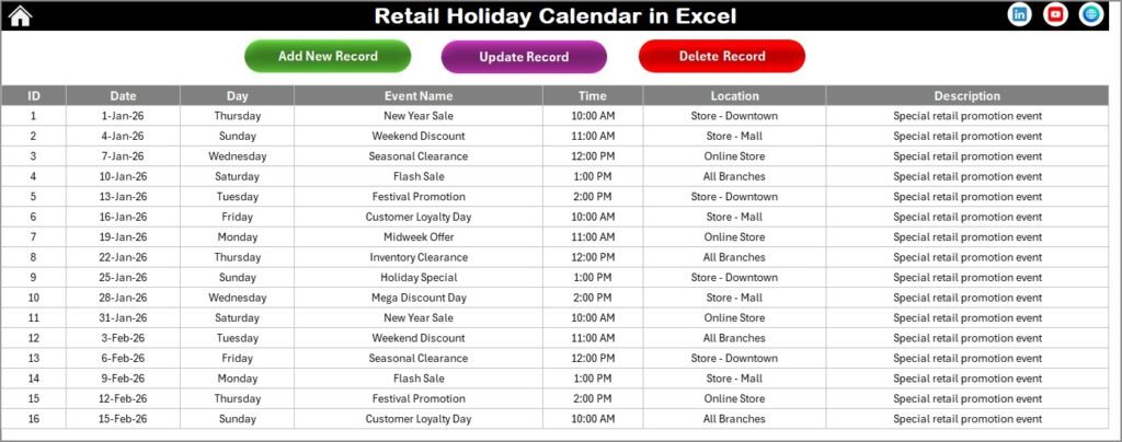 Retail Holiday Calendar in Excel - Next Gen Templates