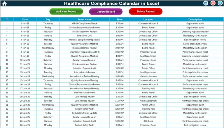Healthcare Compliance Calendar in Excel - Next Gen Templates