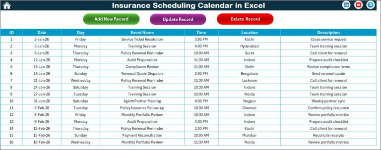 Insurance Scheduling Calendar in Excel - Next Gen Templates