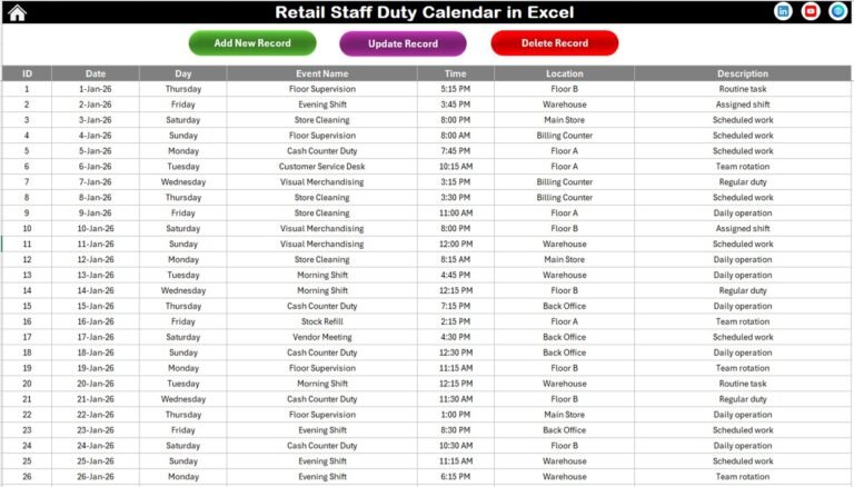 Retail Staff Duty Calendar in Excel - Next Gen Templates