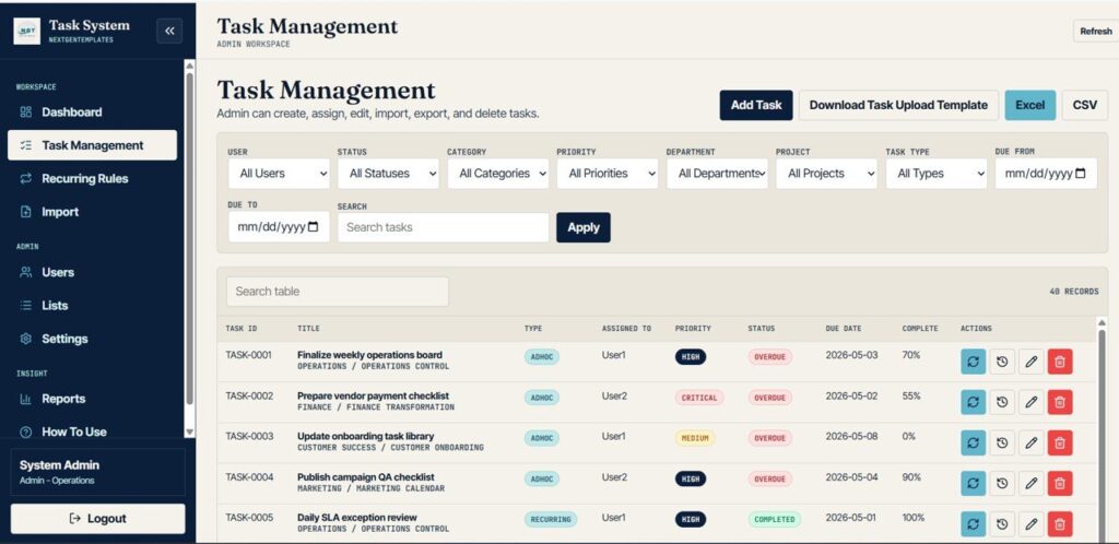Advanced Task Management System Web App Template - Next Gen Templates