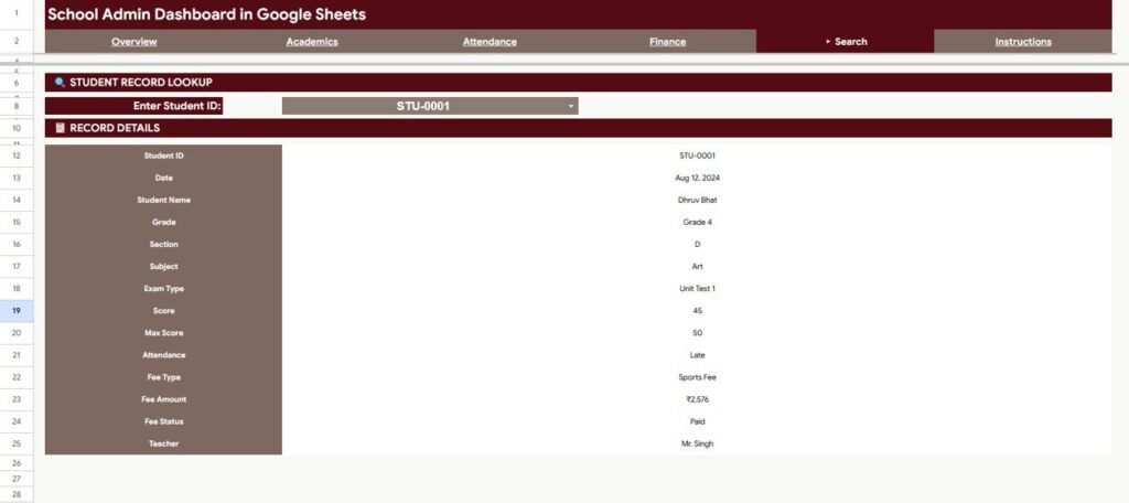 School Admin Dashboard in Google Sheets - Next Gen Templates