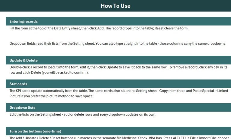 Medicine Stock Data Entry System in Excel - Next Gen Templates