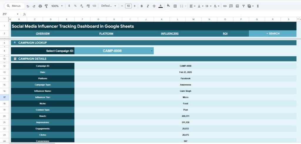 Social Media Influencer Tracking Dashboard in Google Sheets - Next Gen ...